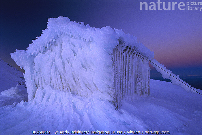 Stock photo of Ice encrusted Syme hut on Fatham's Peak, Mount Egmont ...