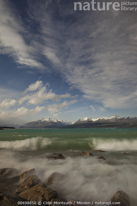 Stock photo of Wind storm on Lake Pukaki, Southern Alps, Mount Cook ...