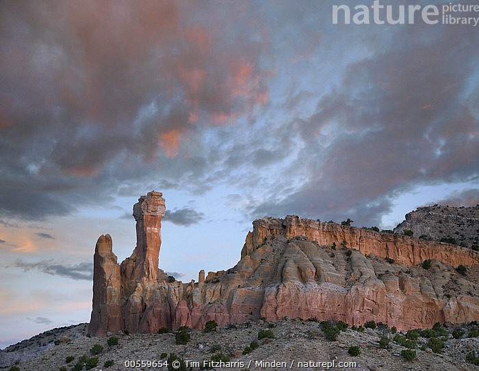 Stock photo of Rock formation at dawn, Chimney Rock, Ghost Ranch, New ...