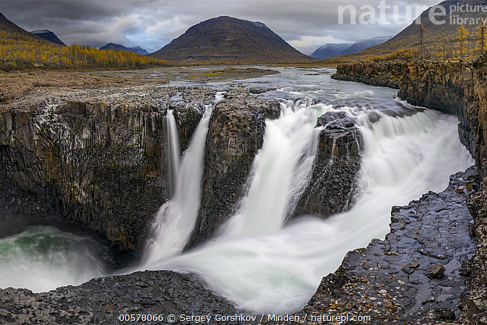 Stock photo of Waterfall and taiga plateau, Putoransky State Nature ...