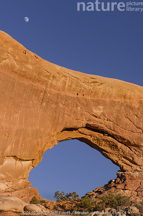 Stock photo of Full moon over the North Window arch, Arches National ...