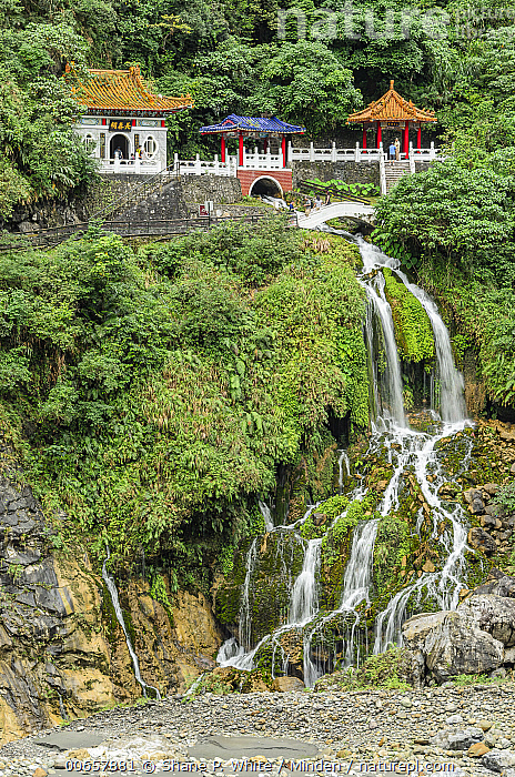 Stock photo of Bridge and waterfall, Taroko Gorge, Taroko National Park ...