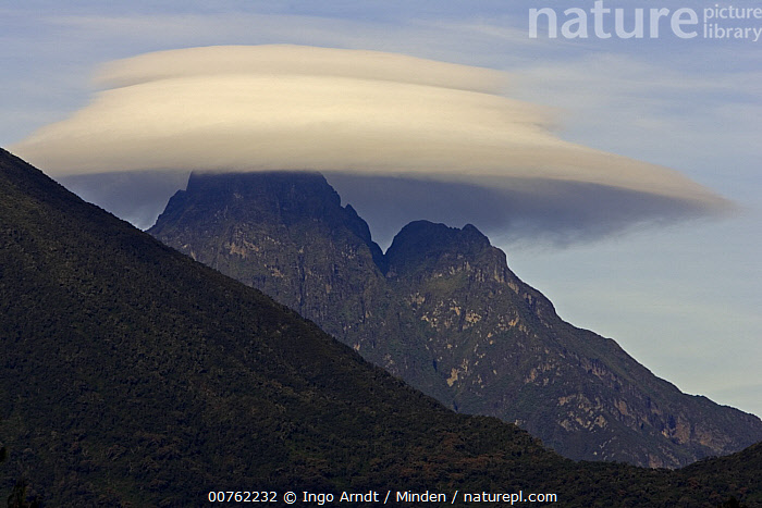 Stock photo of Mikeno Volcano (3634 meters) with lenticular cloud ...