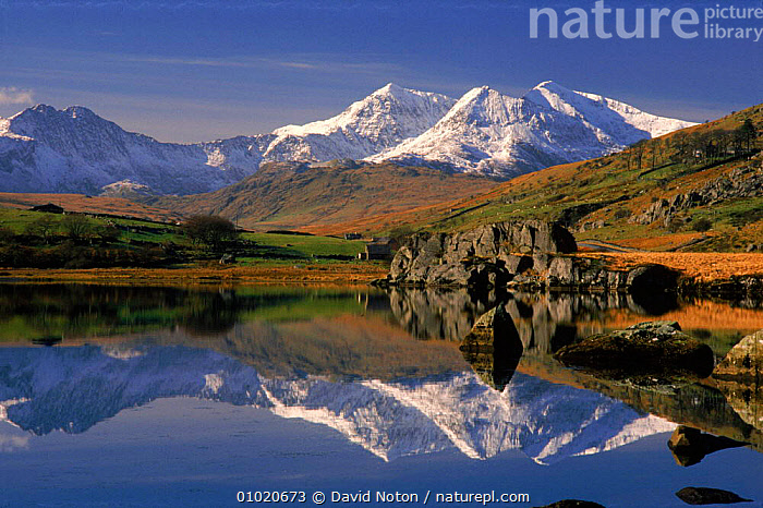 Stock photo of Mount Snowdon reflected in Llynnau Mymbyr, Snowdonia NP ...