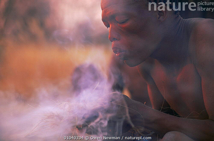 Stock photo of Jo / Hoan bushman making fire Bushmanland, Namibia 1996 ...