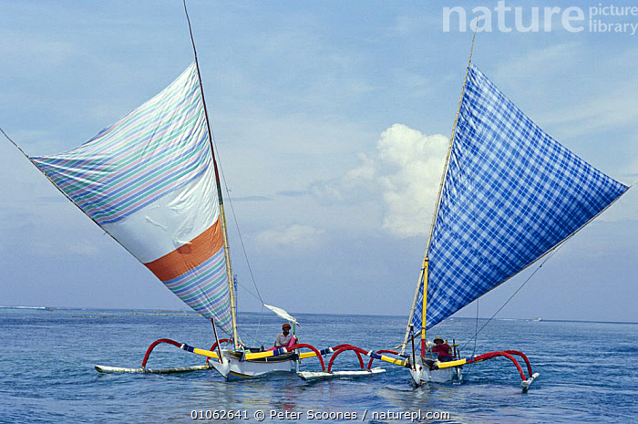 Stock photo of Two Balinese sailing outriggers, Bali, Indonesia 1995 ...