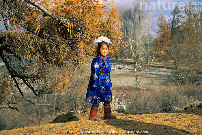 Stock photo of Girl wearing traditional costume, Tuva, Siberia, Russia ...