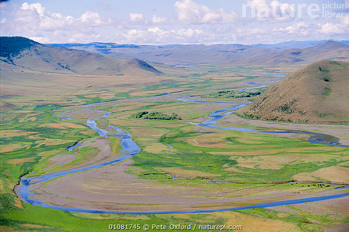 Stock photo of Aerial view of river through Gobi desert, Mongolia ...