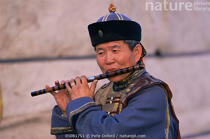 Stock photo of Mongolian performer in traditional costume, playing pipe ...