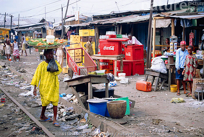 Stock photo of Street scene in the Bidonville slums of Lagos, Nigeria ...