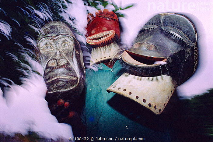 Stock photo of Traditional animistic ceremony with primate masks during ...