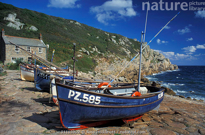 Stock photo of Fishing boats on shore, Penberth Cove, Cornwall, UK ...