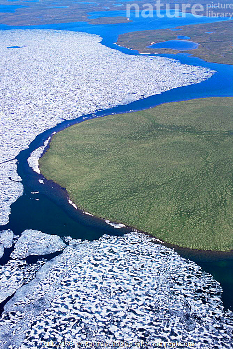 Stock photo of Aerial view of lake ice breaking up in spring, Northwest ...