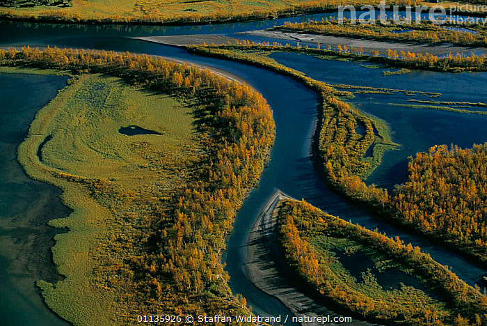Stock photo of Aerial view of The Rapa River Delta, Sarek NP, Lapland ...