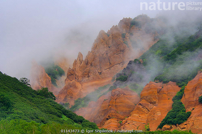 Stock photo of Volcanic Ridge formation with steam from Valley of the ...