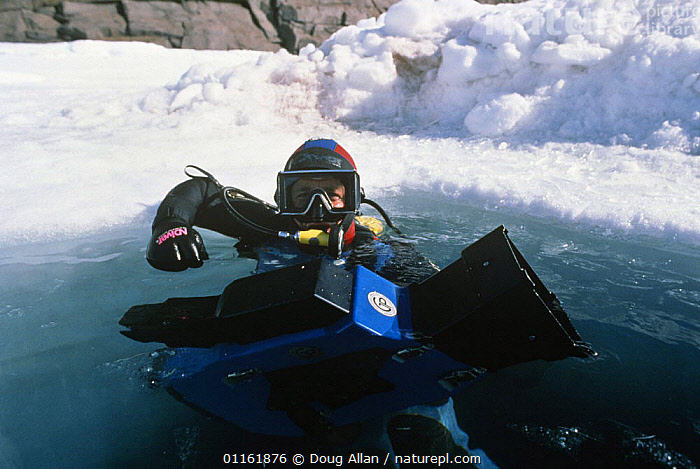 Stock photo of Doug Allan, cameraman, filming with underwater camera ...