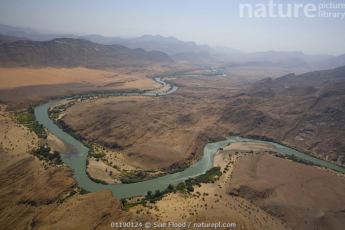Stock photo of Aerial view of the Kunene river, Kaokoland, Namibia ...