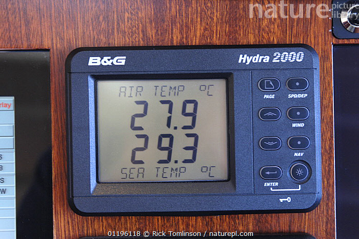 Stock photo of Digital barometer onboard SY "Adele" showing the air and ...