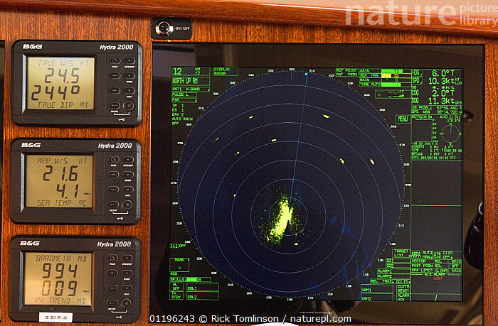 Stock photo of SY "Adele"'s radar shows nine icebergs about 30 miles ...