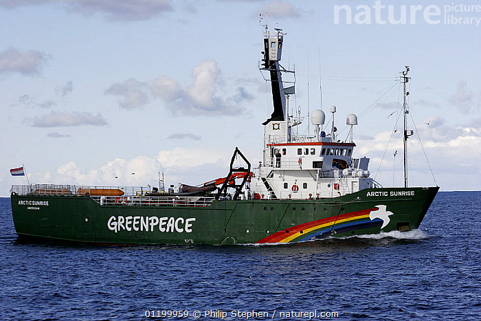 Stock photo of The Greenpeace vessel Arctic Sunrise hampers fishing ...