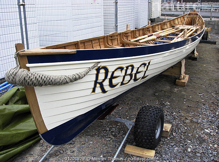 Stock photo of Lyme Regis Gig Club's first boat "Rebel" in temporary ...