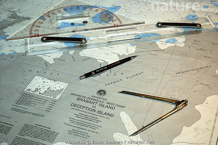Stock photo of Antarctica - map / chart and mapping instruments ...