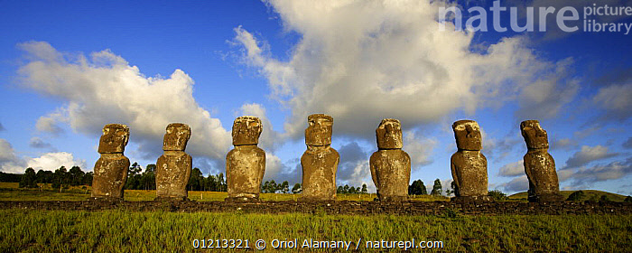 Stock photo of Moai rock statues in Ahu Akivi, Easter Island / Pascua ...