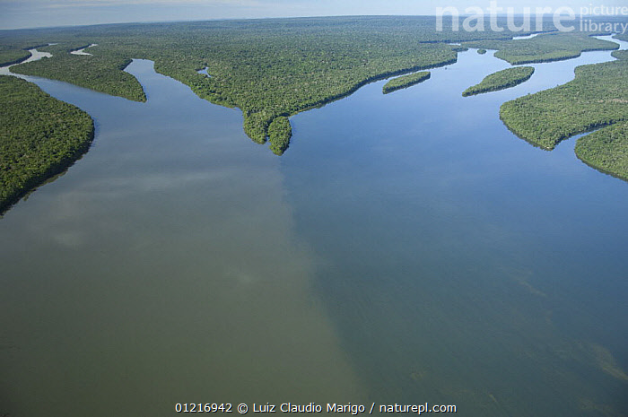 Stock photo of Aerial view of the meeting of the rivers Juruena and ...