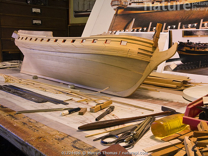 Stock photo of Construction of model HMS "Minerva" (circa 1780) in ...