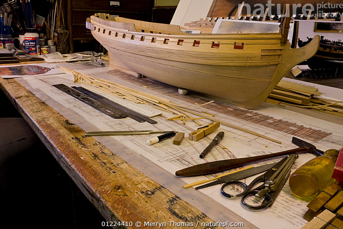 Stock photo of Construction of model HMS "Minerva" (circa 1780) in ...