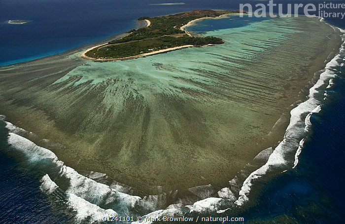 Stock photo of Aerial view of fringing reef off a Fiji island ...