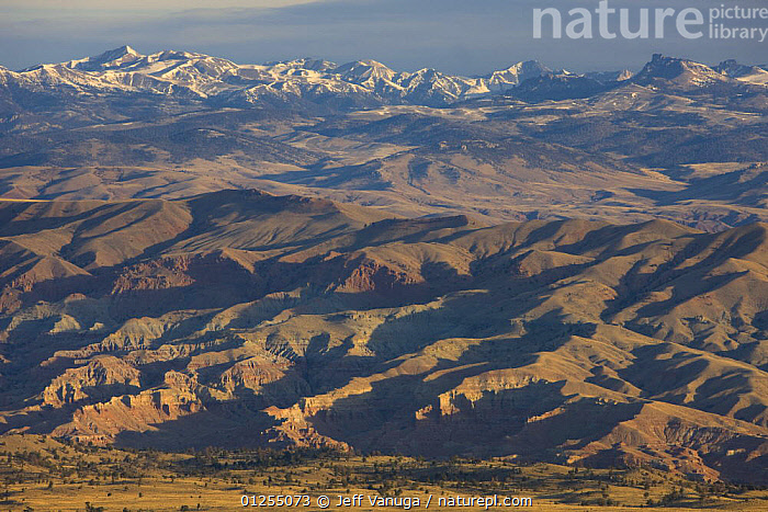 Stock photo of Aerial view of Dubois Badlands and the Absaroka Mountains near Dubois…. Available ...