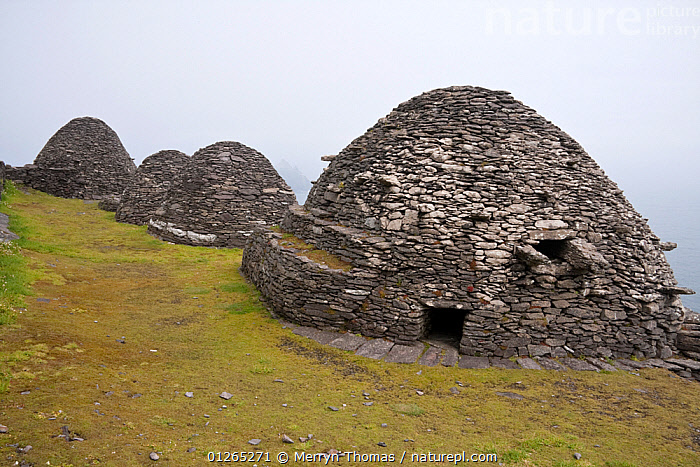 Stock photo of Beehive huts in the Century monastery on Skellig Michael ...