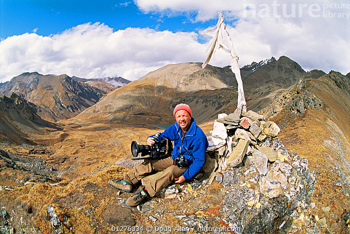 Stock photo of Cameraman, Doug Allan, on location in Bhutan at 4,200m ...
