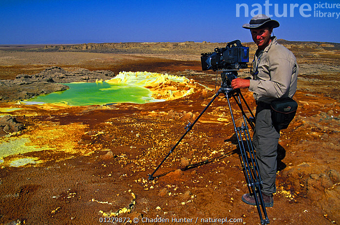 Stock photo of Cameraman, Martyn Colbeck, filming the Dallol hot ...