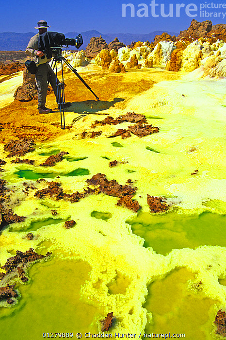 Stock photo of Martyn Colbeck filming the Dallol Hot springs, Danakil ...