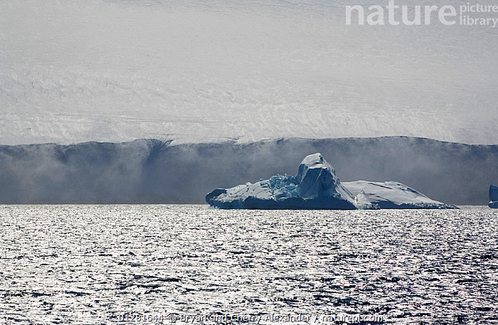Stock photo of Katabatic wind blowing snow off the top of a glacier in ...