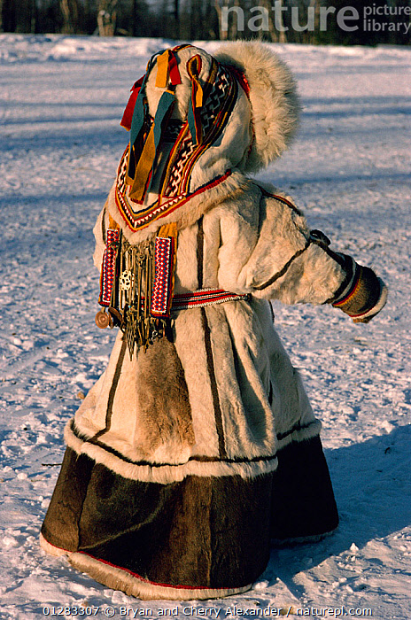 Stock photo of Nenets girl in traditional Reindeer / Caribou skin ...