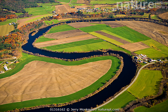 Stock photo of Aerial view of a meander in the Connecticut River as it ...