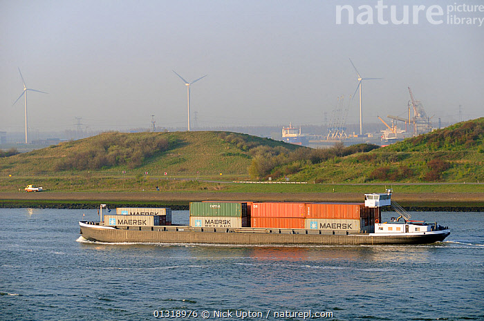 Stock photo of Small container ship approaching Hook of Holland harbour ...