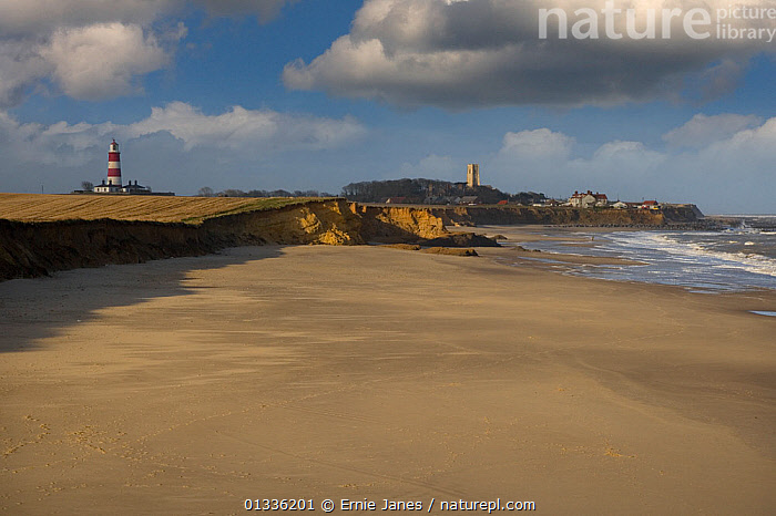 Stock photo of Happisburgh village and lighthouse, Norfolk, UK ...