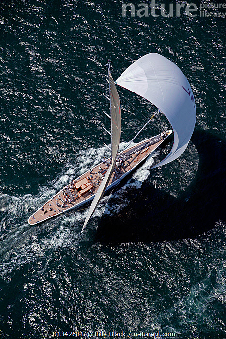 Stock photo of Aerial view of J-class replica "Ranger" under spinnaker ...