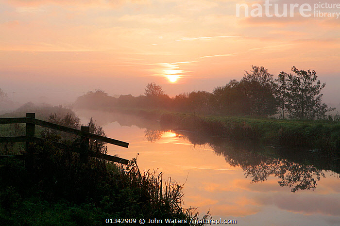 Stock photo of River Brue at dawn near Glastonbury on the Somerset ...