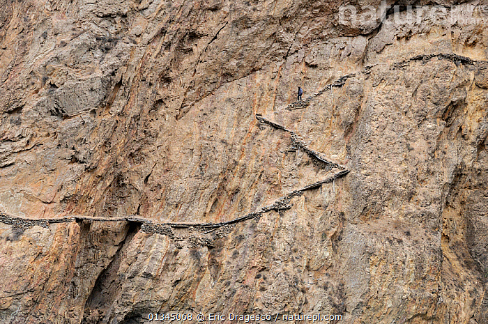 Stock photo of A footpath traversing a steep ravine above a mountain ...