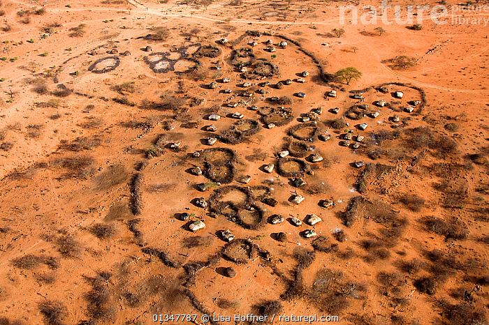 Stock photo of The parched home of a Samburu manyatta outlines the ...