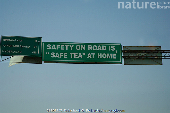 Stock photo of Amusing road safety sign above road on road to Hyderabab ...