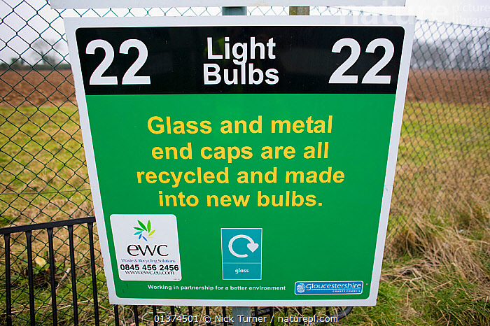 Stock photo of Light bulb recycling information sign at a recycling ...