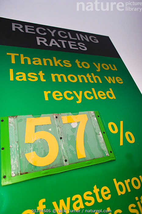 Stock photo of Recycling percentage rates information sign at a ...