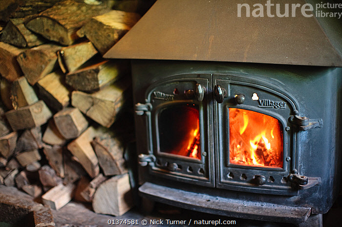 Stock photo of Log burning stove inside The Plough Inn, Ford ...