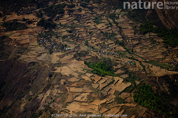 Stock photo of Aerial view of terraces and destroyed forests, Lumla ...